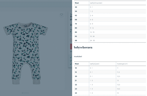 Baby kledingmaten tabel. Bekijk hier de babymaten.
